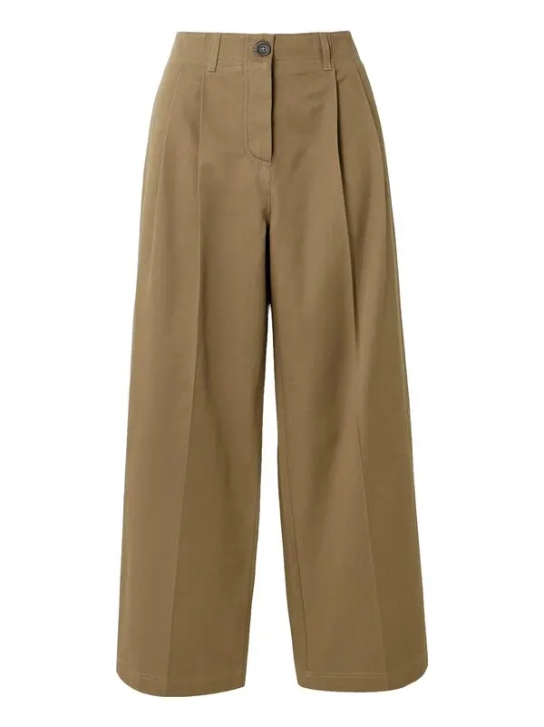 TOTEME Pleated Cotton-twill Wide-leg Pants - Green