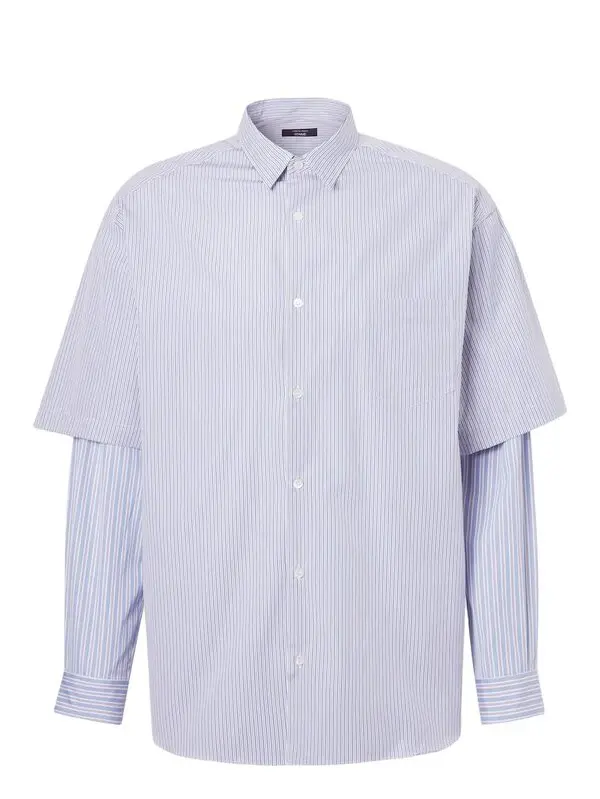 Comme Des Garçons Homme Layered Striped Cotton Poplin Shirt - Blue