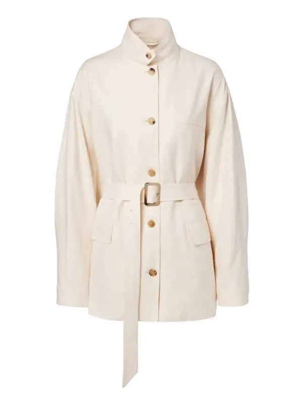 Loro Piana Belted Linen And Wool Jacket - White