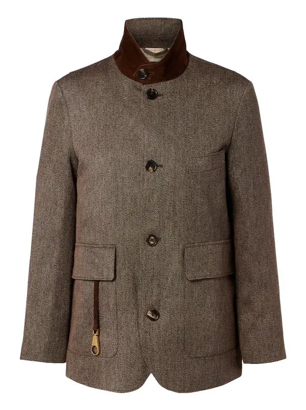Loro Piana Suede-trimmed Linen Jacket - Brown