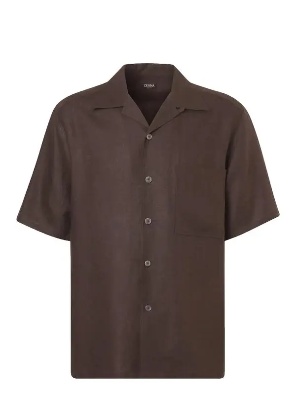 Zegna Linen Bowling Shirt - Brown