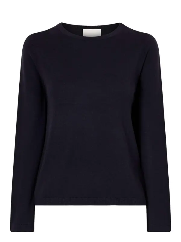 ALLUDE Wool Crewneck Sweater - Navy