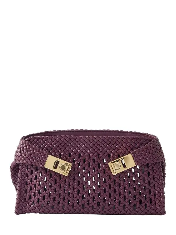 FERRAGAMO Hug Small Woven Leather Clutch - Plum