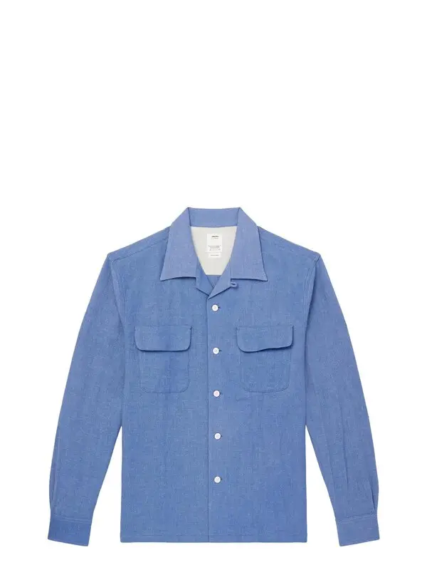 Visvim Carrow Convertible-collar Wool And Linen-blend Shirt - Blue