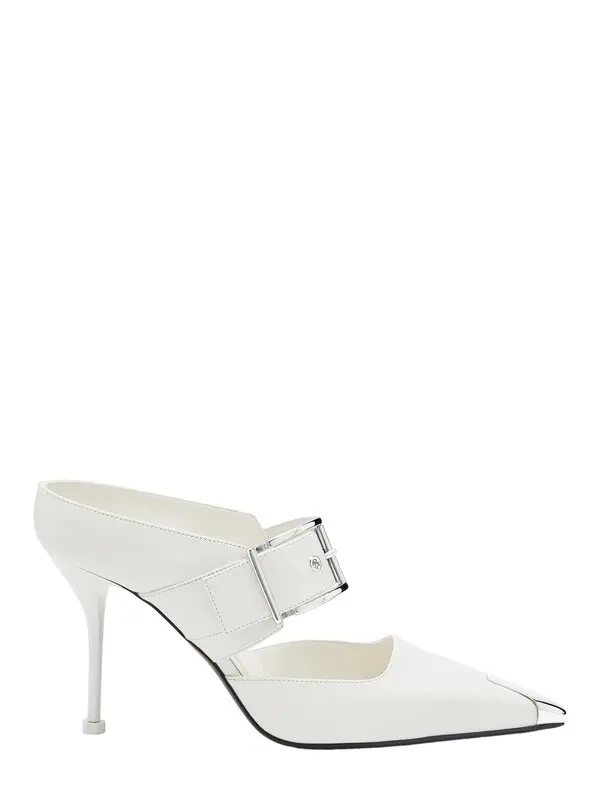 Alexander McQueen Buckle Mules With Toe Cap - White