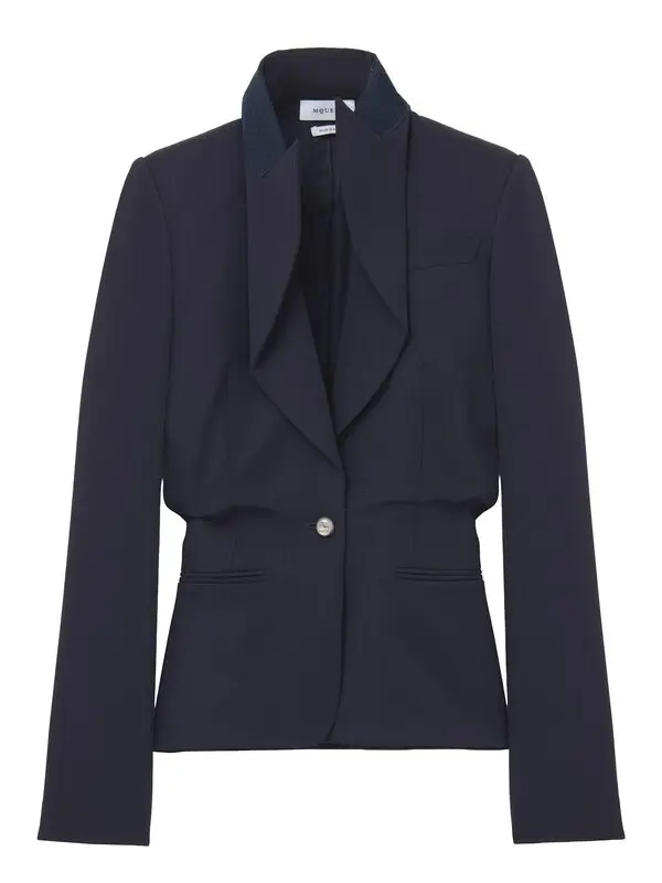 Alexander McQueen Folded Lapel Single-breasted Jacket - Navy
