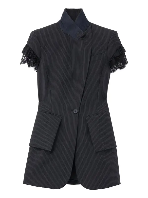 Alexander McQueen Pinstriped Short-sleeved Jacket - Navy