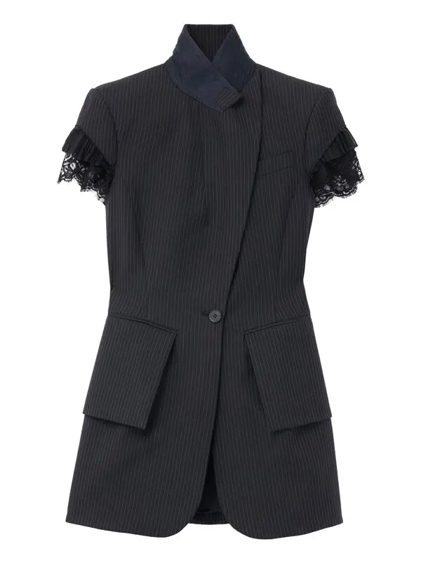 Alexander McQueen Pinstriped Short-sleeved Jacket - Navy