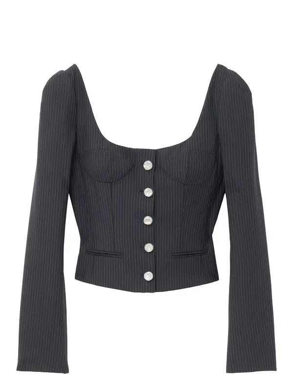 Alexander McQueen Pinstriped Fitted Jacket - Navy
