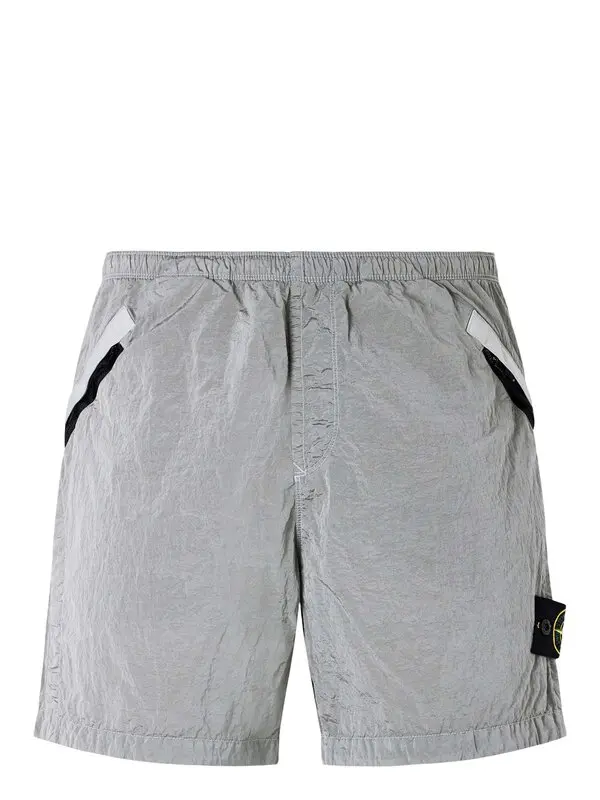 Stone Island Straight-leg Econyl® Shorts With Logo Appliqu - Gray