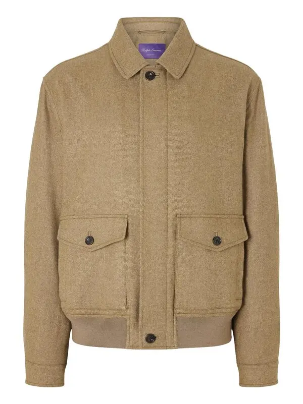 Ralph Lauren Purple Label Herringbone Cashmere Bomber Jacket - Brown