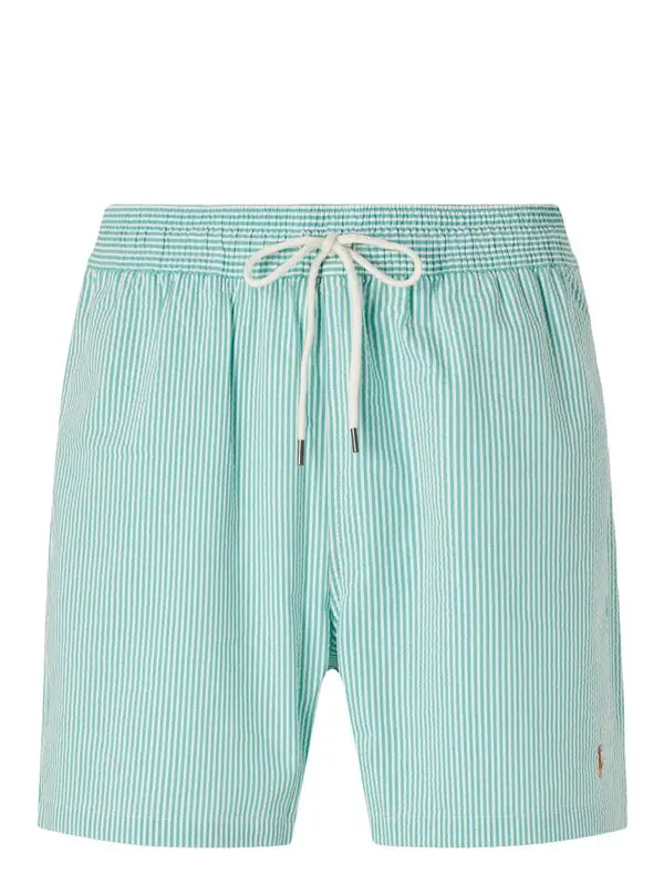 Polo Ralph Lauren Traveler Striped Seersucker Swim Shorts - Green