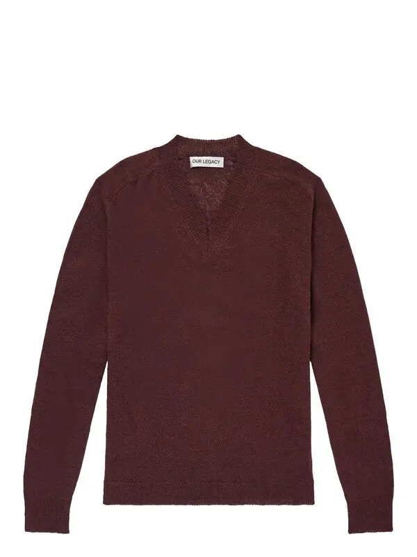 Our Legacy Rue Linen And Cotton-blend Sweater - Burgundy