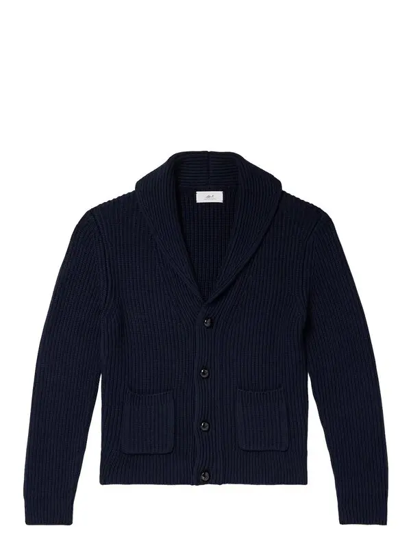 Mr P. Shawl-collar Ribbed Cardigan - Blue