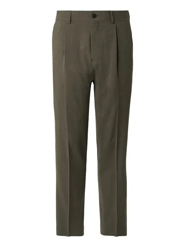 Mr P. Straight-leg Wool-blend Seersucker Trousers - Green