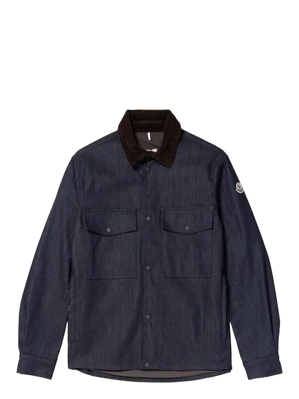Moncler Corduroy-trimmed Denim Trucker Jacket - Blue