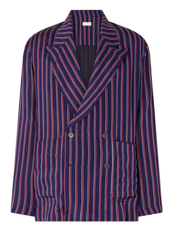 Dries Van Noten Double-breasted Striped Twill Blazer - Blue