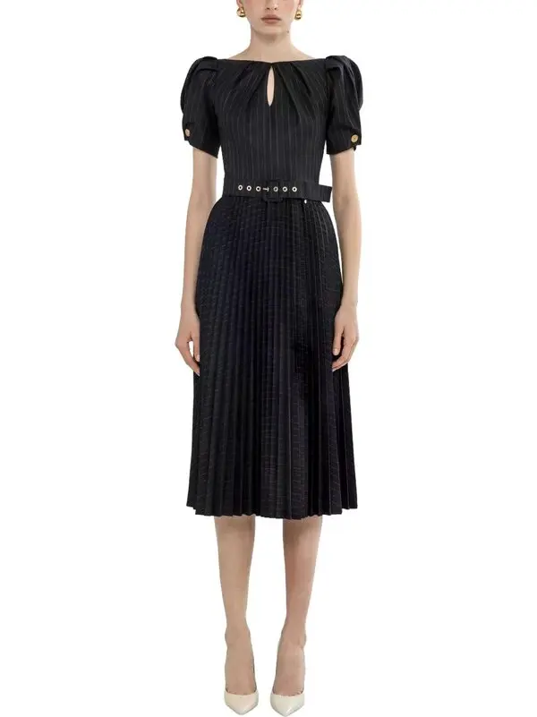 NISSA Midi Pinstripe Pleated Dress - Blue