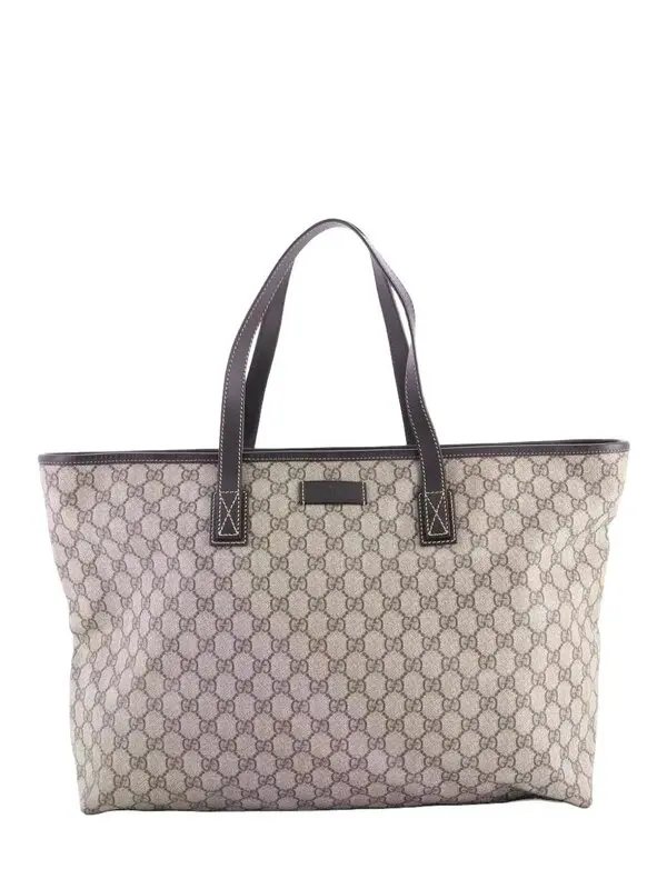 Gucci Plus Gg Coated Canvas With Leather Large Tote Bag - Brown