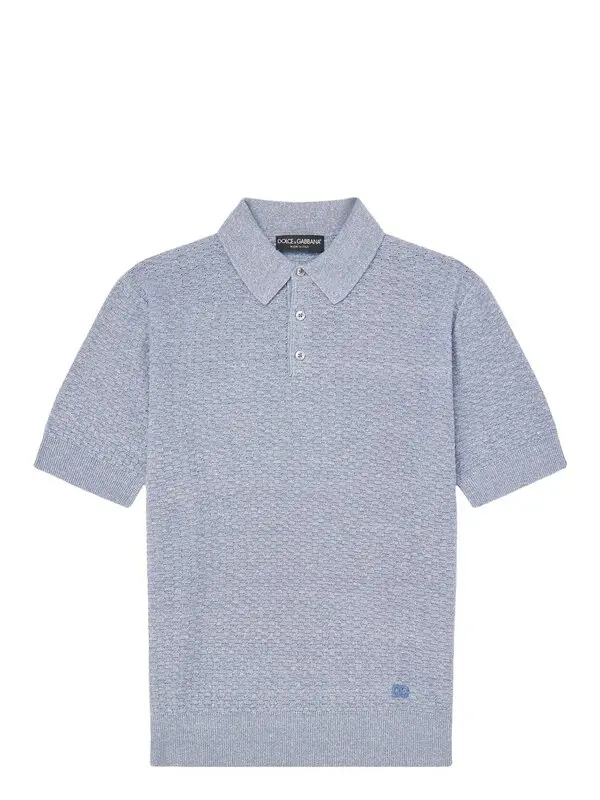 Dolce & Gabbana Logo-embroidered Linen-blend Polo Shirt - Blue