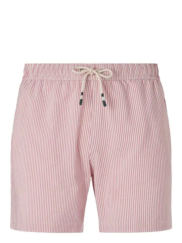 Hartford Straight-leg Striped Seersucker Swim Shorts - Red