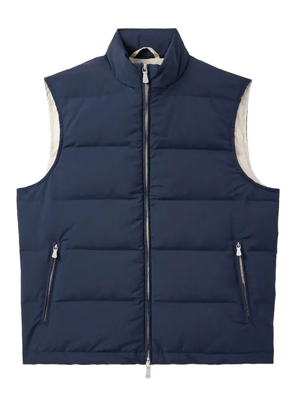 Eleventy Quilted Tech Wool-blend Down Gilet - Navy