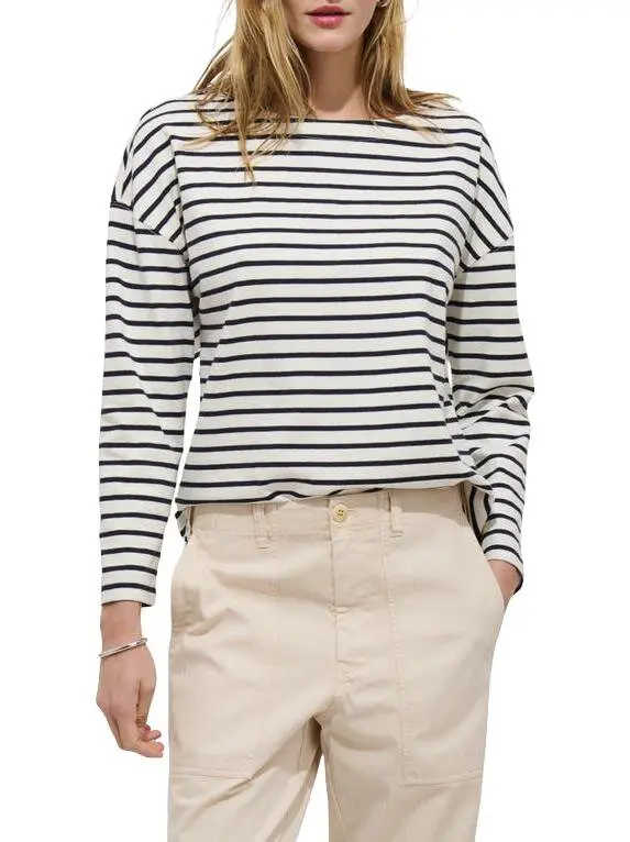ALEX MILL Avignon Stripe Boat Neck Top - Ivory/navy