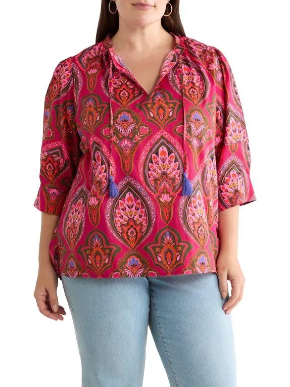 SUGARLIPS Azura Paisley Irina Split Neck Top - Berry-multi