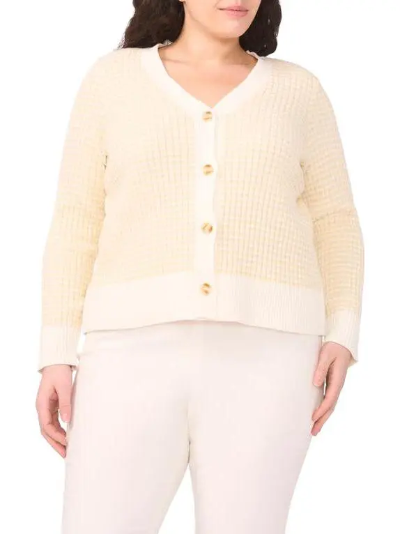 Halogen V-neck Stripe Rib Cotton Blend Cardigan - New Ivory