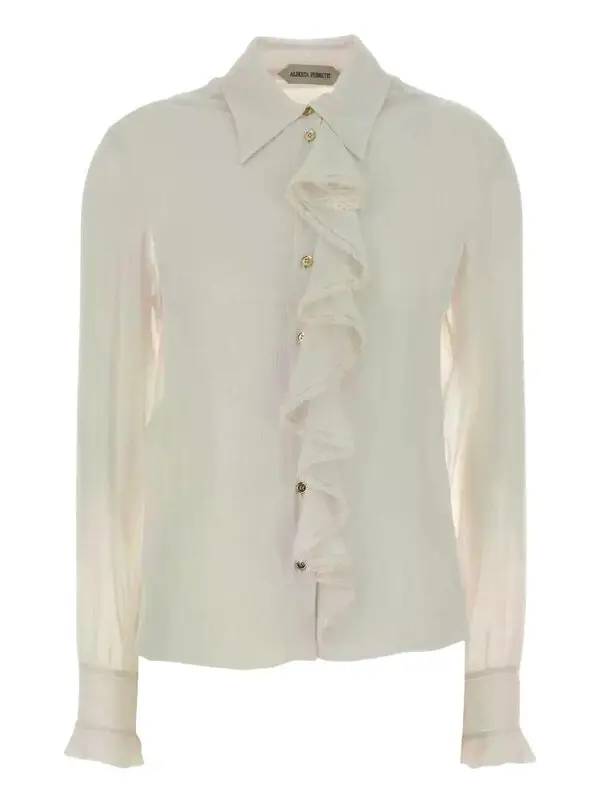 Alberta Ferretti Ruffled Polo-collar Shirt - Neutrals