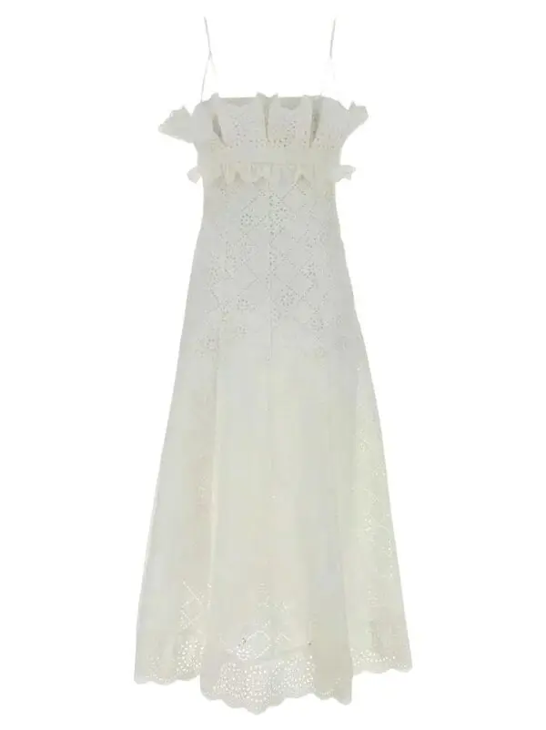 Alberta Ferretti Ruffled Broderie-anglaise Cotton Dress - White