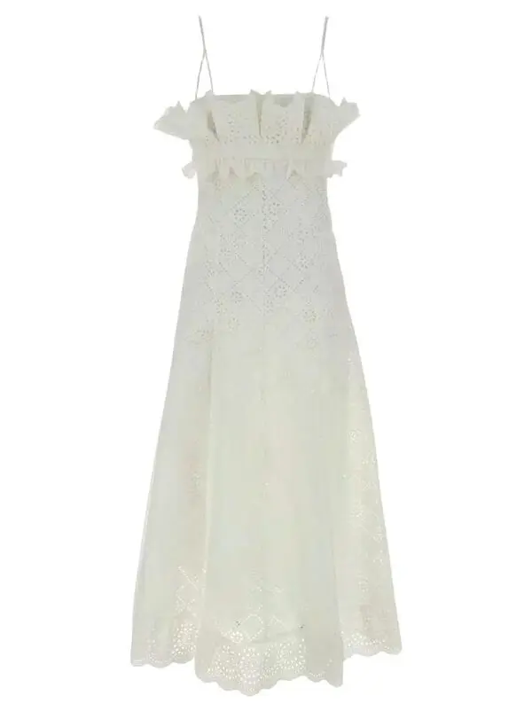 Alberta Ferretti Ruffled Broderie-anglaise Cotton Dress - White