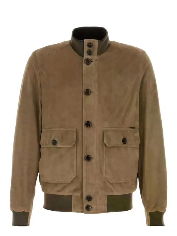 MOORER Carlos Suede Bomber Jacket - Neutrals