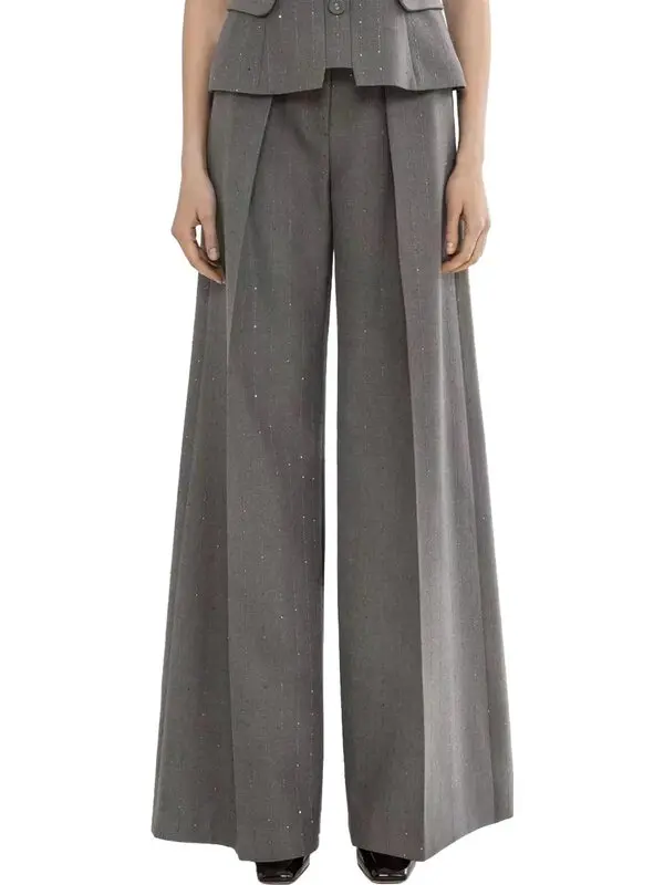 NISSA Sequined Wide-leg Trousers - Grey