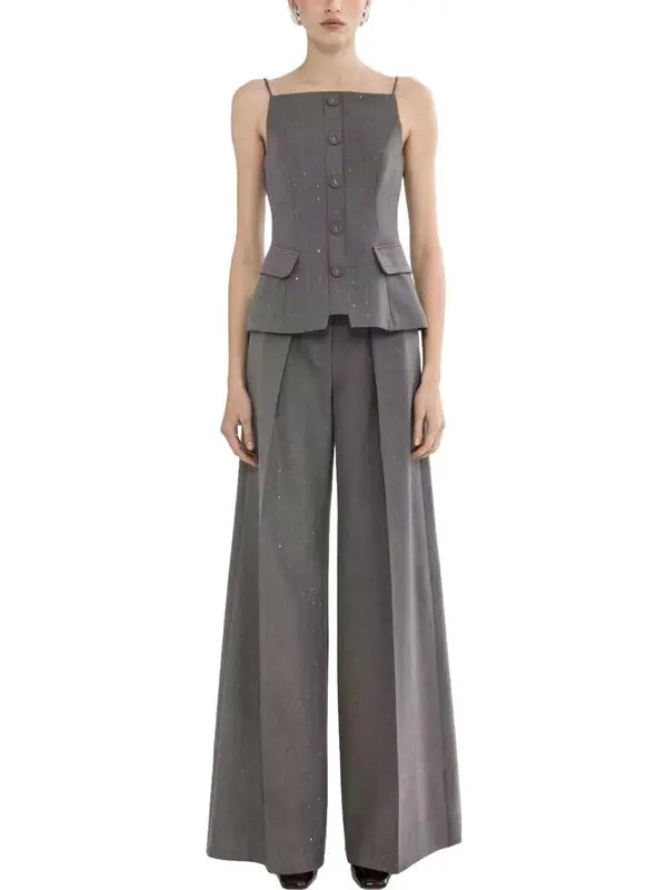 NISSA Sequined Wide-leg Trousers - Grey