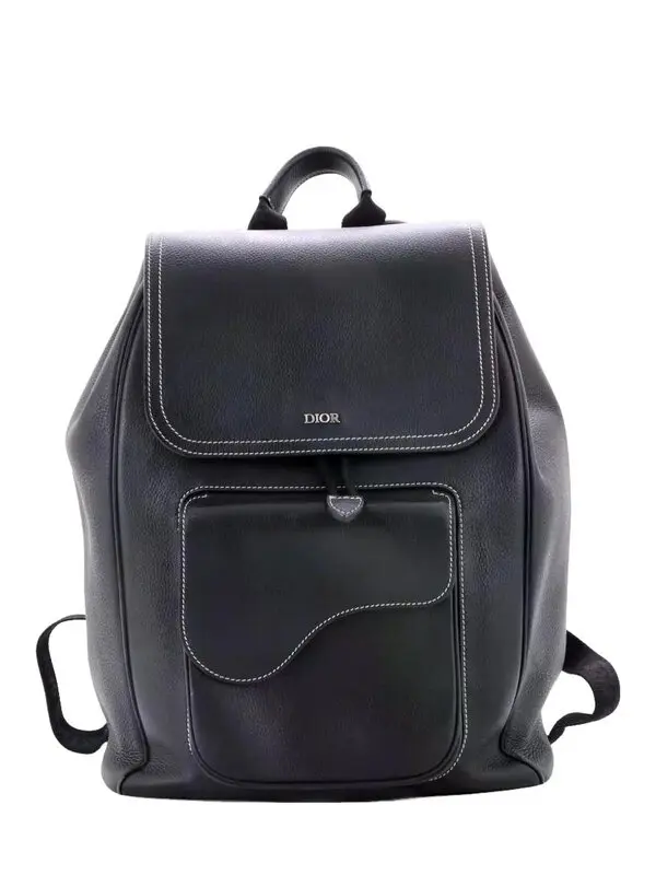 Dior Saddle Single Pocket Leather Large Backpack - Black