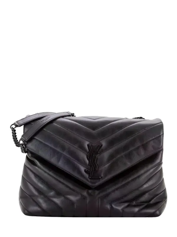 Saint Laurent Loulou Matelassé Chevron Leather Medium Shoulder Bag - Black