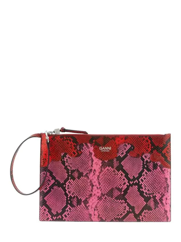 GANNI Embossed Snake-print Clutch - Pink