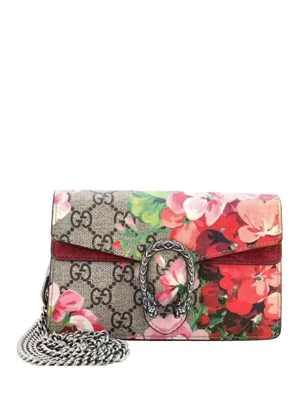 Gucci Dionysus Blooms Print Gg Coated Canvas Super Mini Crossbody Bag - Brown