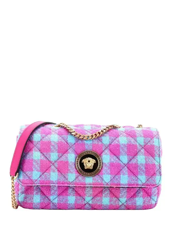 Versace Medusa Icon Chain Flap Bag Quilted Tweed East West - Pink