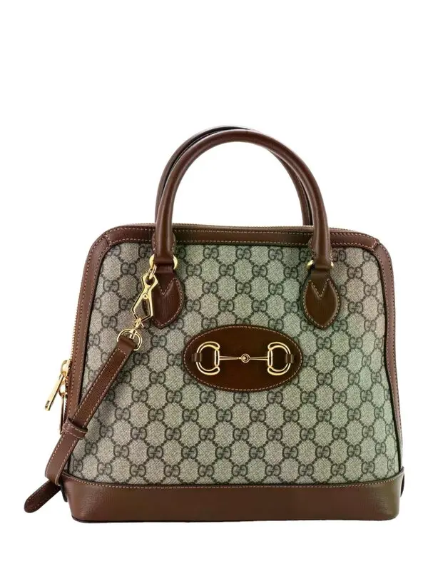 Gucci Horsebit 1955 Top Handle Gg Coated Canvas Medium Satchel - Brown