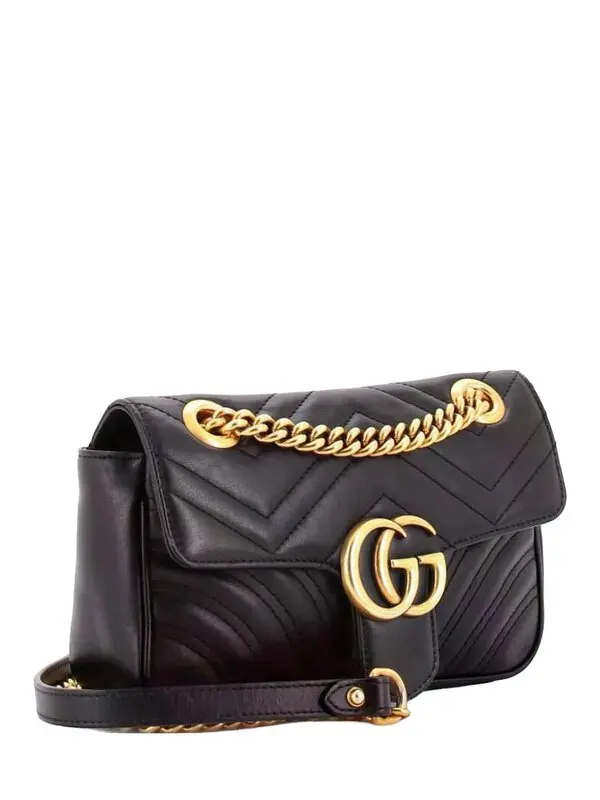 Gucci Gg Marmont Flap Bag Matelasse Leather Small Crossbody Bag - Black