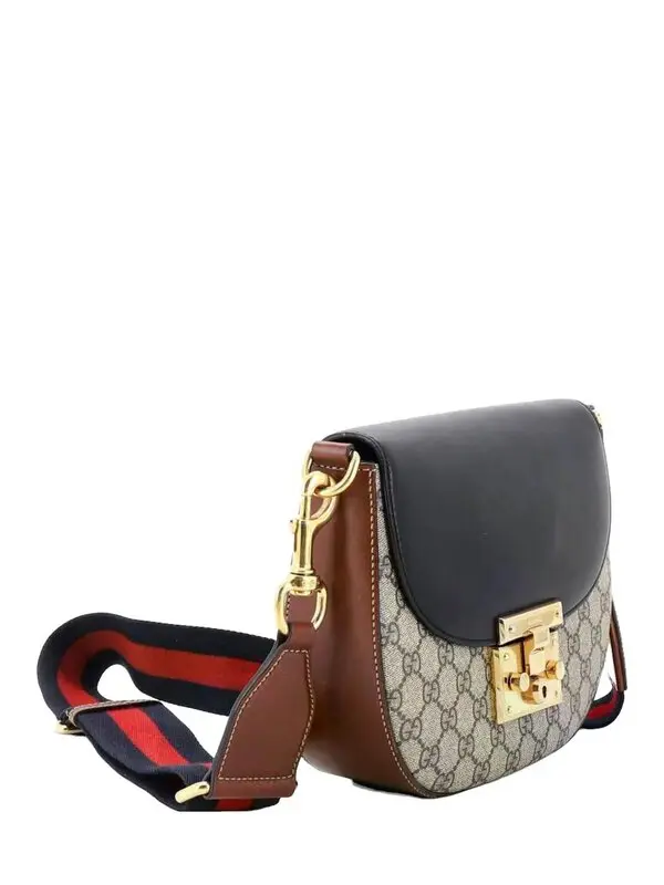 Gucci Padlock Saddle Shoulder Bag Gg Coated Canvas And Leather Medium - Black