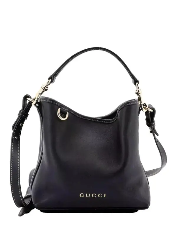 Gucci Emblem Leather Small Bucket Bag - Black