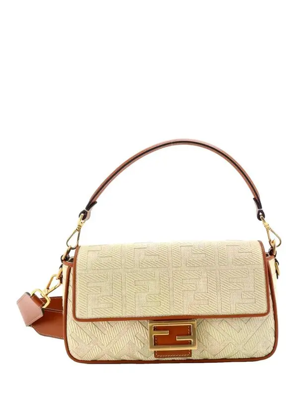Fendi Baguette Nm Zucca Embroidered Canvas Medium Shoulder Bag - Neutrals