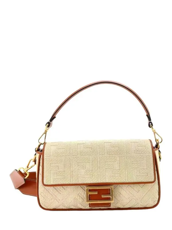 Fendi Baguette Nm Zucca Embroidered Canvas Medium Shoulder Bag - Neutrals