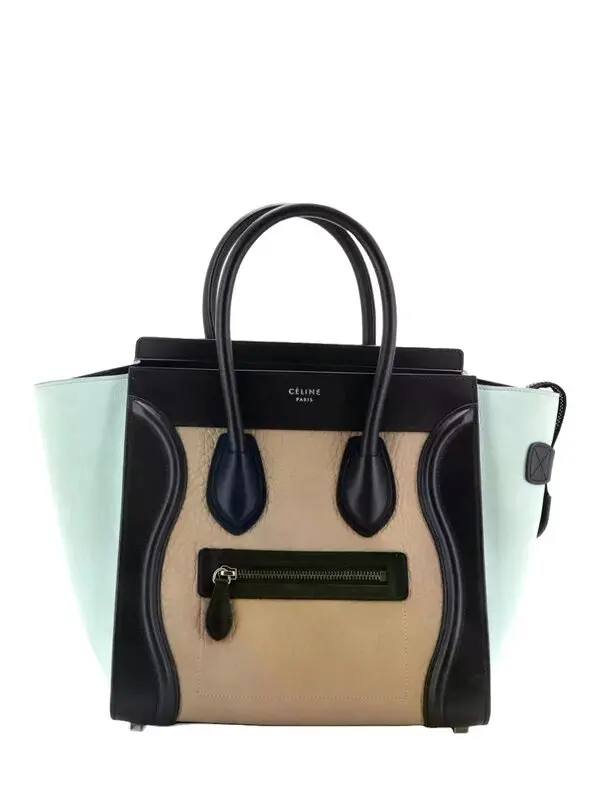 Celine Tricolor Leather Micro Luggage Tote Bag - Black