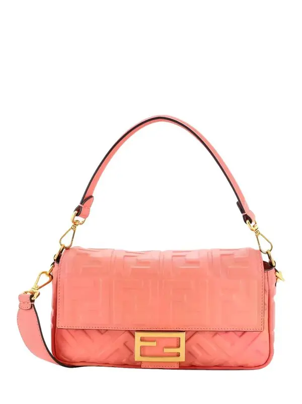 Fendi Baguette Nm Bag Zucca Embossed Leather - Pink