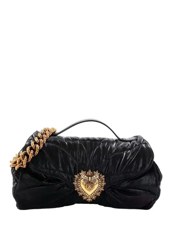 Dolce & Gabbana Devotion Soft Flap Chain Quilted Nylon Shoulder Bag - Black