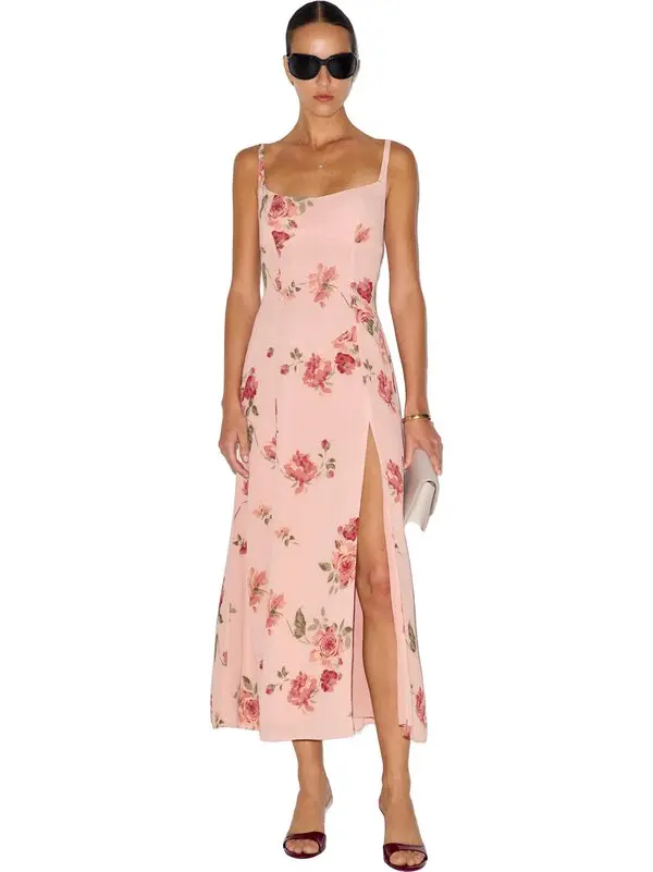 REFORMATION Ailany Floral Print Midi Dress With High Slit - Pink